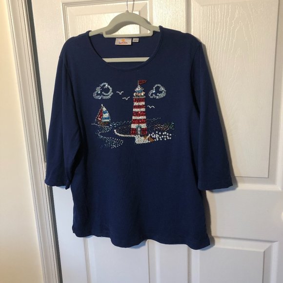 Quacker Factory | Tops | Quacker Factory Navy Blue With Lighthouse ...